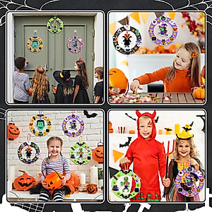 Fennoral 8 Pack Halloween Wreath Craft Kit for Kids Make You Own Halloween Wreath Foam Sticker DIY Halloween Arts and Crafts for Girls Boys Party Activities Art Ornament Halloween Decoration Supplies