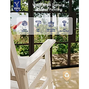 YEFU Outdoor Rocking Chair with Thin Cushion, Adirondack Chair for Indoor and Outdoor, Used in Patio, Fire Pit, Deck, Garden, Campfire Chairs(White Chair+Gray Cushion)