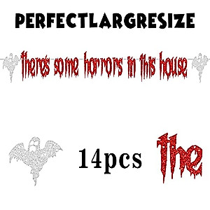 There’S Some Horrors in This House Glitter Photo Banner Hallowmas Flag Backdrop Photo Props Pumpkin Ghost Background Trick or Treat Killer Theme Decor for Halloween Birthday Party Supplies Decoration