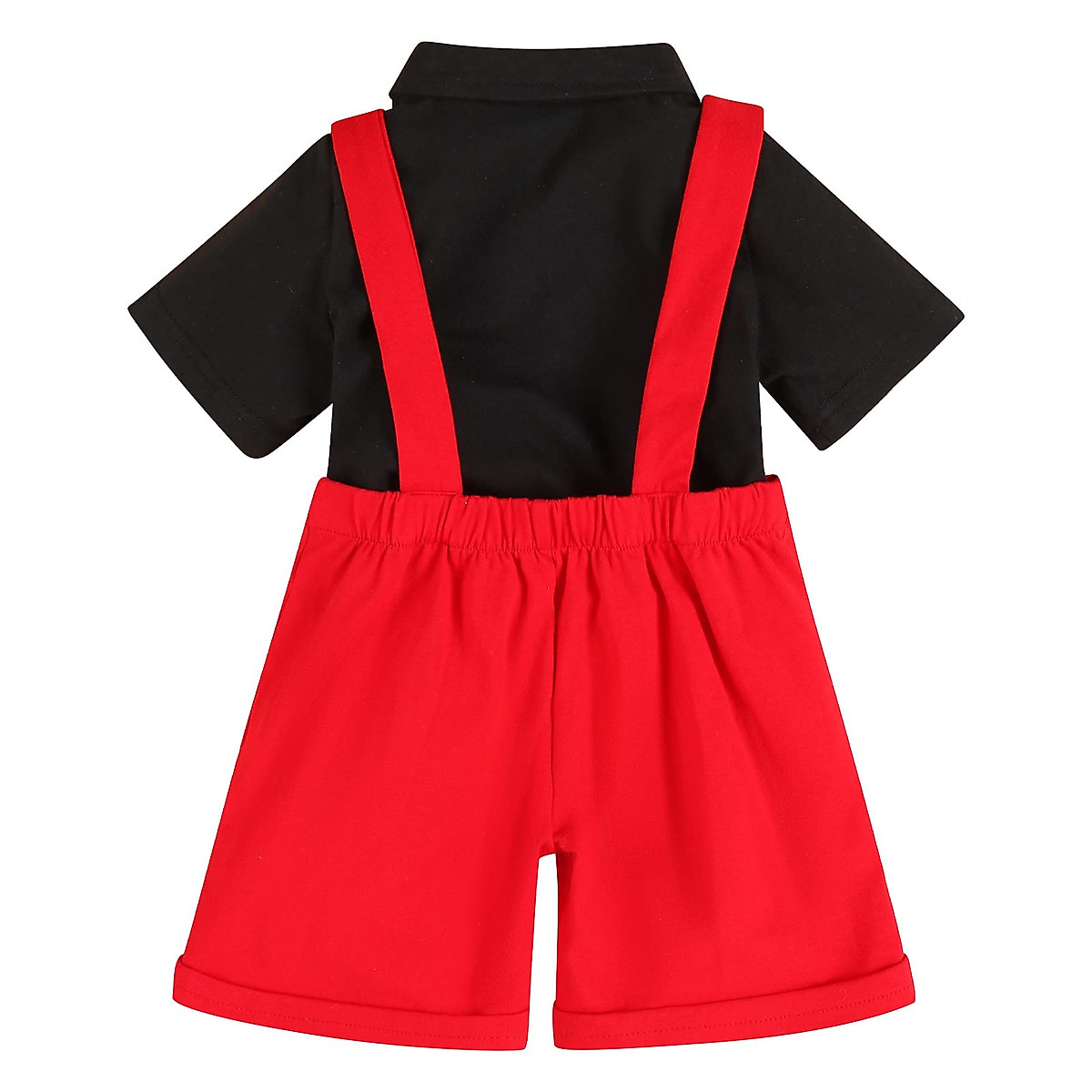 First Birthday Cake Smash Photo Prop Outfits for Baby Boys Romper+Bow Tie+Suspenders Overalls Bib Pants Shorts Ears Headband Halloween Baby Shower Clothing Set Red+Balck-Buttons 12-18 Months