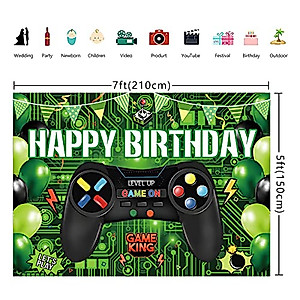 Video Game Theme Party Backdrop Video Game Happy Birthday Backdrop for Game Fans Boys Room Wall Decoration Game Party Photograph Background 7x5ft