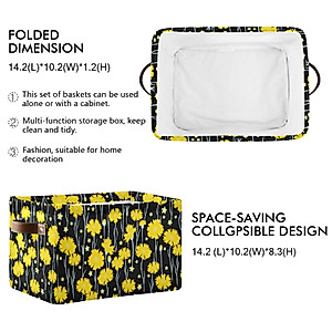 Yellow Flower Storage Basket Bins Foldable Laundry Hamper Toy Storage Bins Box Organizer for Playroom Living Bed Room Office Clothes Nursery,1 pcs