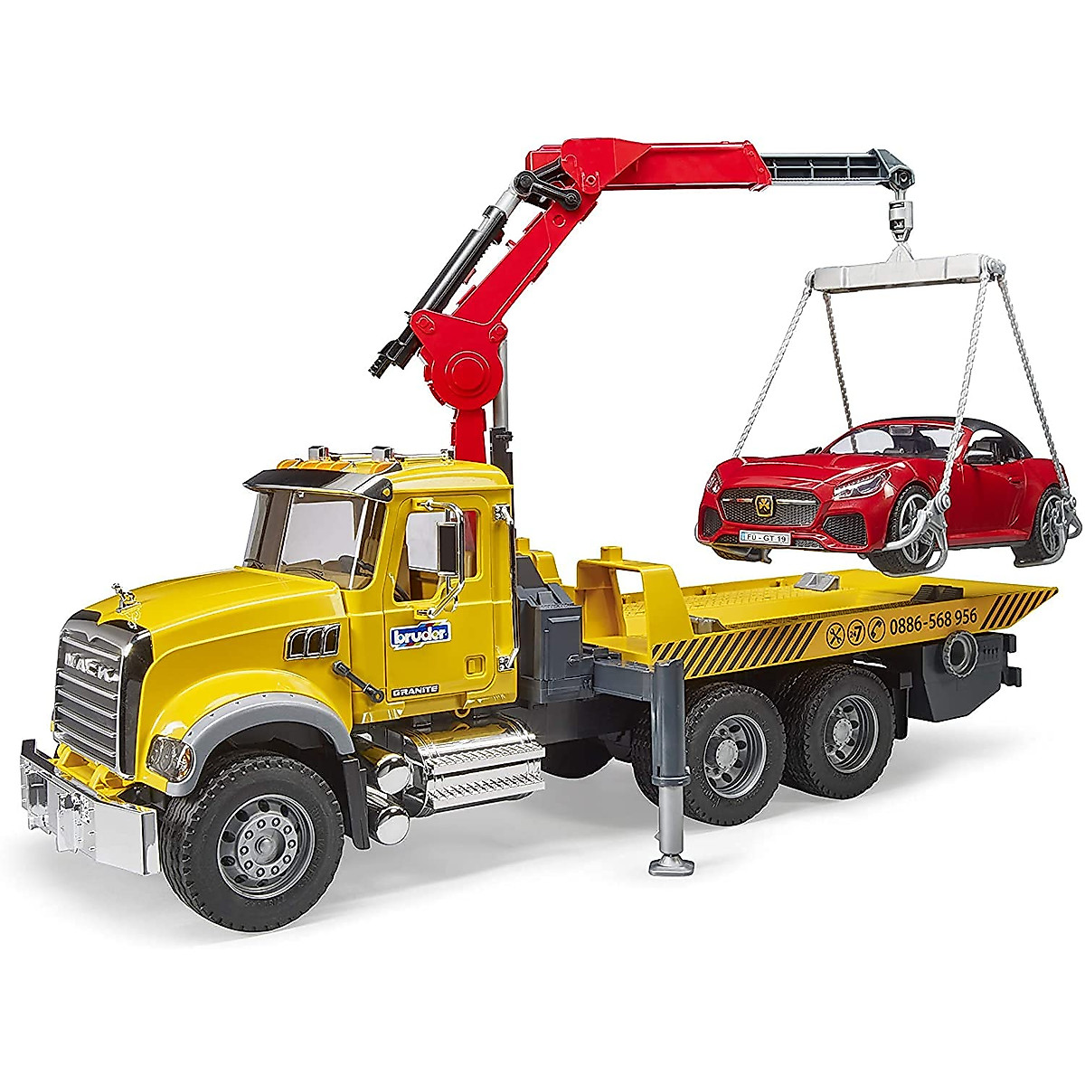Bruder - Mack Granite Tow Truck with Bruder Roadster (02829) - For Ages (4) and Up - Compatible with bworld Figures
