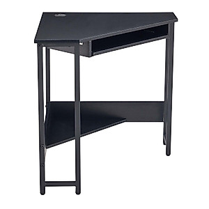 KNAMOTL Corner Desk with Smooth Keyboard Tray& Storage Shelves, Compact Home Office Table with Sturdy Steel Frame, Easy Assemble, Workstation for Small Space