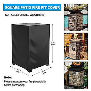 Fire Pit Cover Square Waterproof, 21.6"L x 21.6"W x 35.4"H Durable Gas Outdoor Firepit Cover, Patio Fireplace Cover Wind/Fading/Dust/Sun Resistance