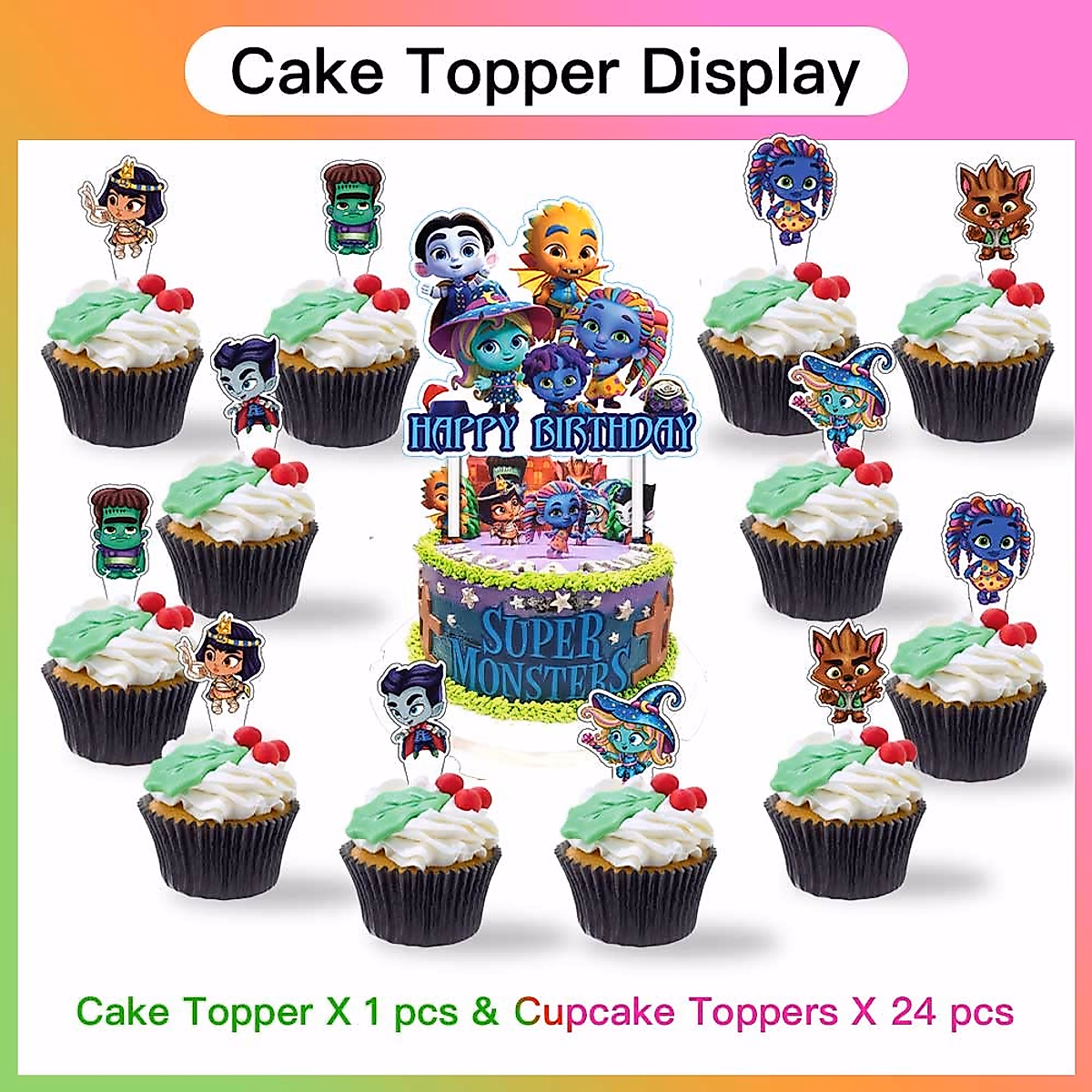 Super Monster Party Supplies Decorations Birthday Cake Topper Banner Decor Backdrop Balloons