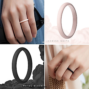 ThunderFit Women's Thin and Stackable Silicone Wedding Bands, Promise Rings 2.5mm Wide 2mm Thick - 1/4/5/6/7/8/9/10 Variety Multipack (Pack B - Size 5.5-6 (16.5mm))