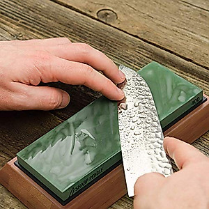 Sharp Pebble Knife Sharpening Stones Kit -Grits 400/1000/6000 Extra Large Whetstone- Wet Stone Knives Sharpener Set with NonSlip Bamboo Base & Flattening Stone