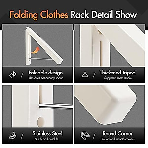 XBagSJ Foldable Drying Rack Clothing Wall Mounted, Space Saving, Easy Installation,Plastic Rounded Corners, Retractable Clothes Drying Racks for Laundry,Dryer Room, Home, Offices (White)
