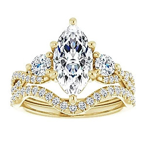 Moissanite World 2 CT Marquise Moissanite Engagement Ring Colorless VVS1 10K 14K 18K Yellow Gold 925 Sterling Silver Solitaire Wedding Bridal Ring Set Valentine Gift For Her