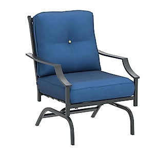 Top Space Rocking Patio Chairs Outdoor Metal Furniture Motion Spring Chair Black Dining Bistro Set with Padded Cushion for Garden Balcony Porch