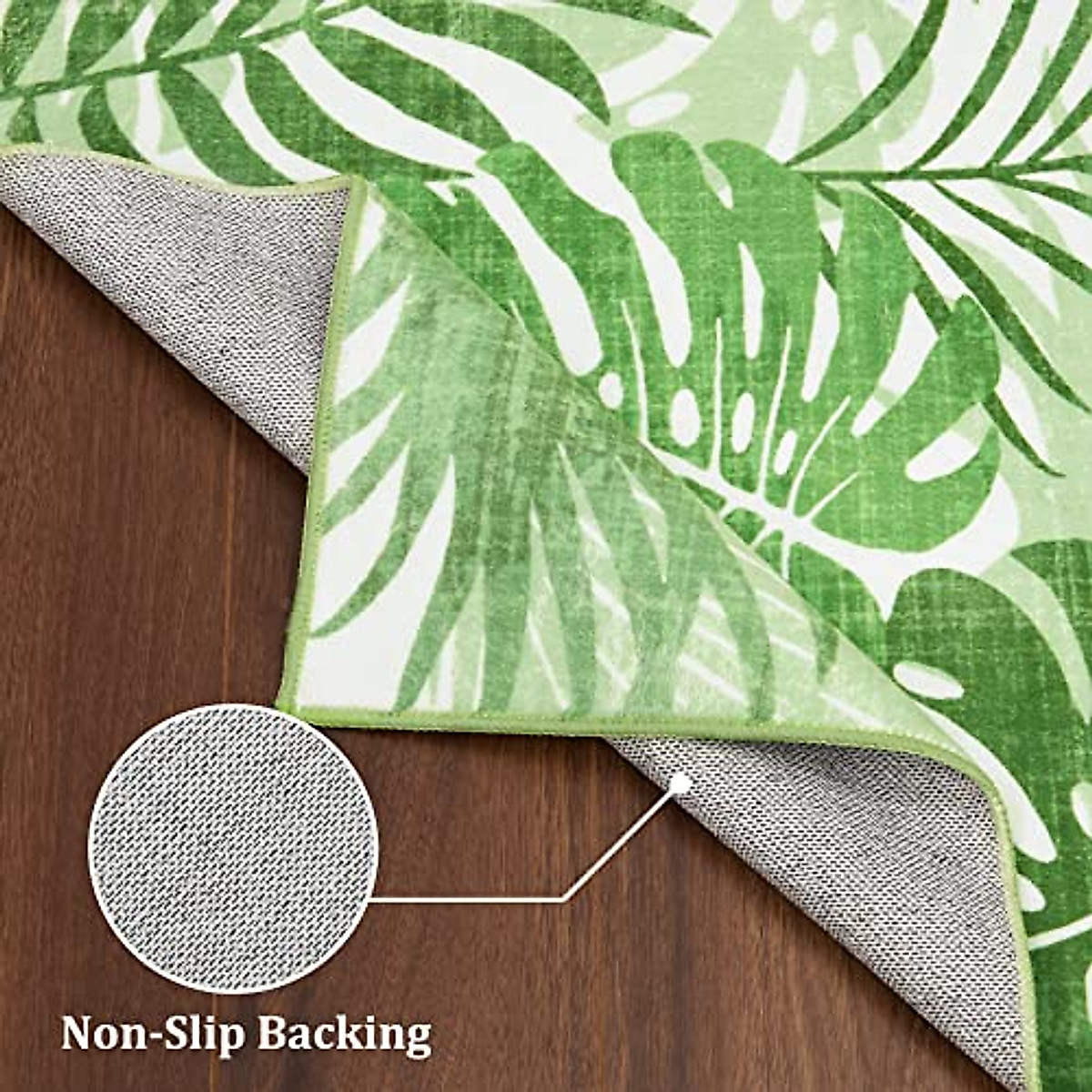 RUGSREAL 5x7 Area Rug for Living Room Low Profile Palm Tree Leaf Area Rug Large Throw Carpet Indoor Machine Washable Rug for Bedroom Kitchen Patio Home Decor, 5' x 7' Green