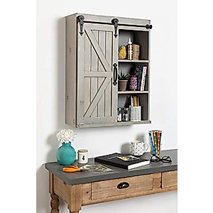 Kate and Laurel Cates Decorative Wood Wall Storage Cabinet with Sliding Barn Door, Rustic Gray