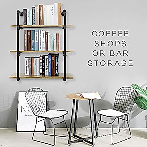 YU YUSING 3 Tier Industrial Pipe Wall Shelf, Rustic Floating Bar Shelves, Wood and Metal Bookshelves for Bedrooms, Bathroom and Kitchens Shelving
