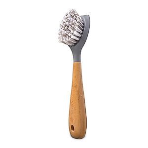 Full Circle Tenacious C Cast Iron Brush and Scraper with Bamboo Handle – Skillet Scrubber with Tough Nylon Bristles, Grey, One Size, Gray