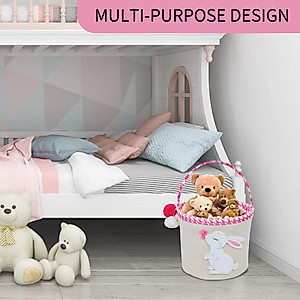 Cute Basket Storage, Empty Canvas Basket Bin with Handles, Collapsible Storage Organizer, Large Foldable Bucket Bags for Boys & Girls, Clothes, Toys, Gift Baskets…