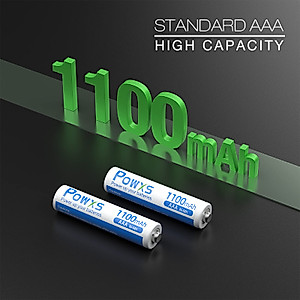 POWXS AAA Rechargeable Batteries, 1.2V 1100mAh Ni-MH Pre-Charged Triple AAA Batteries, High Performance & Long Lasting - 16 Count