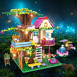HOGOKIDS Tree House Building Toy with LED Light - 613PCS STEM Treehouse Girl Building Block Set with Fountain Animals, Birthday Gifts for Girls Boys Kids Ages 6 7 8 9 10 11 12+