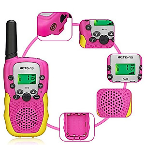 Retevis RA18 Kids Walkie Talkies, Walkie Talkie Toys for 6-12 Year Old Girls Boys, 22 CH, Long Range, Built-in Flashlight, Girls Birthday Gifts,Outdoor Garden Camping Family Trip(Pink 2 Pack)