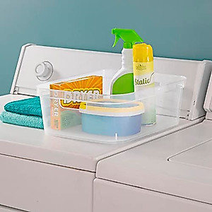 Sterilite 5.25 x 12.25 x 15 Inch Medium Modern Storage Bin w/ Comfortable Carry Through Handles & Banded Rim for Household Organization, Clear 8 Pack