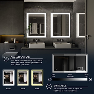 ISKM LED Mirror for Bathroom 40x24 Inch, Framed Adjustable Backlit and Front Lighted Anti-Fog Wall Mounted Mirror with Memory Function, Shatterproof and Waterproof