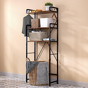 Huhote Over The Toilet Storage Rack with 3-Tier Bathroom Shelves, Space Saver Toilet Shelf, Bathroom Storage Organizer with Hooks for Over Toilet Storage and Bathroom Shelf (Rustic Brown)