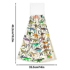 KOCOART Alphabet Dinosaurs Kid Kitchen Oven Towels Watercolor Hanging Hand Towel with Loop 2 Pieces Super Absorbent Dishcloth Fingertip Tea Bar Dish Towel for Bathroom Tabletop