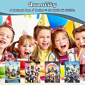 Kauai Sun 16PCS Game Theme Party Gift Bags, Four Unique Designs Goodie Bags for Boys Girls Kids Gaming Party Favors Supplies Candy Treat Loot Exchange Gifting Goodies, Sturdy Extra Thick with Handle