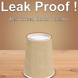 Luckypack Hot Paper Cups_12 oz Disposable Insulated Corrugated Sleeve Ripple Wall Paper Cup for Drink，Hot Coffee Cups （100,12oz Cups） (Brown)