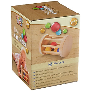 Montessori Ball Cylinder Rolling Drum - Wooden Rattle Rolling Toy - Crawling Toy for Babies 6-12 Months
