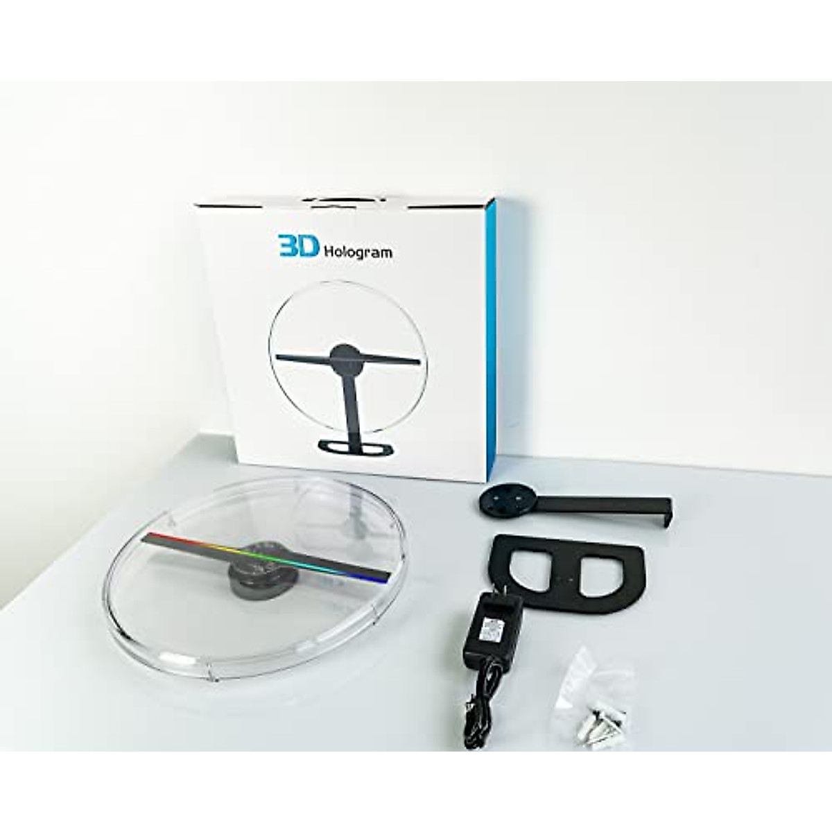 3D Holographic Fan, 3D Hologram Fan with Transparent Round Protective Cover, LED Fan Hologram Projector Suitable for Advertising Player, Party, Commercial Store Sign, Shop, Bar