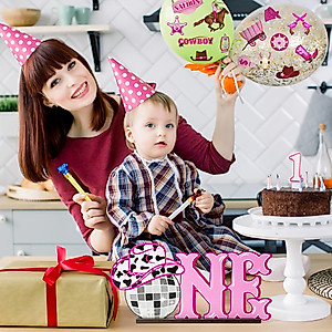 Western Disco Cowgirl ONE Letter Sign Table Wooden Centerpieces for Baby Shower Cow Print I’m ONE First Birthday Party Decor Photo Props for Baby Girls 1st Milestone Birthday Baby Decorate Supplies