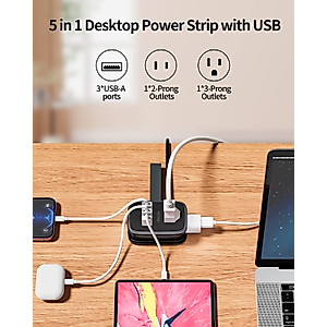 NTONPOWER Travel Power Strip with USB Ports, Portable Small Power Strip with 3FT Wrapped Flat Plug Extension Cord, 2 Outlets 3 USB Ports, Non Surge Protector for Cruise Ship Hotel Black