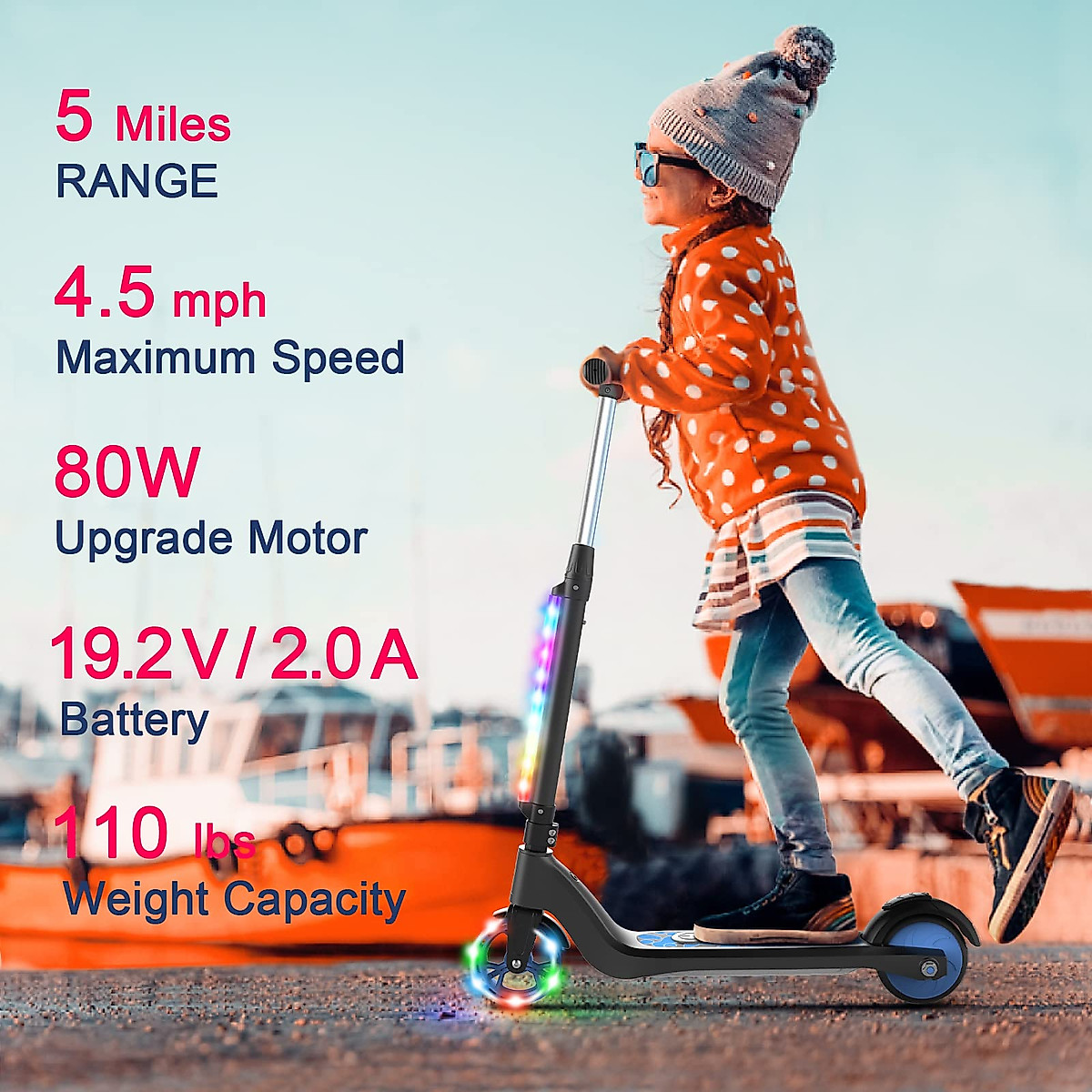 SISIGAD Electric Scooter for Kids Ages 6-12, LED Light-Up Deck, Kids Scooters with 3 Adjustment Levels Handlebar to 36 Inches High,5.3" Wheel UL Certificated Kick Scooter, Christmas Birthday Gifts
