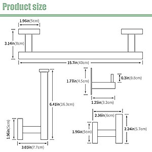 Sagetta Matte Black Bathroom Hardware Set 5-Piece, SUS304 Stainless Steel Bathroom Accessories Set Includes 16-inch Towel Bar Set,3 Robe Towel Hooks,Toilet Paper Holder (Matte Black)