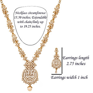 Touchstone Indian Hollywood white rhinestone bridal Designer jewelry necklace set in antique gold tone for women