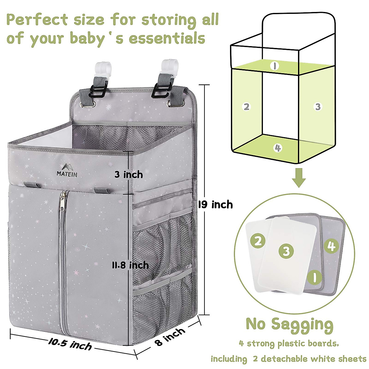 MATEIN Hanging Diaper Caddy, Portable Diaper Organizer Stacker, Nursery Storage for Changing Table, Jewelry Travel Organizer, Waterproof PU Leather Tangle Free Women Jewelry Case Holder