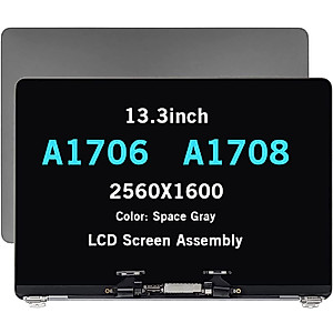 LCD Display Screen Full Assembly Replacement for MacBook Pro 13" A1706 A1708 Late 2016 Mid 2017 New 661-07970 Space Gray