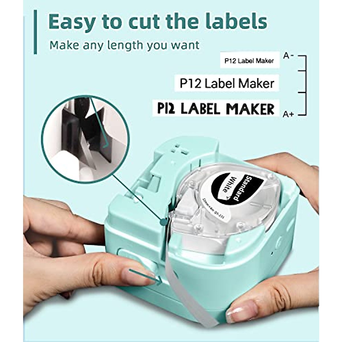 Label Maker Machine with Tape - Mini Label Maker P12 with Multiple Fonts & Stickers, Bluetooth Thermal Label Printer Compatible with 12mm Color Tape, Ideal for Home Organization, with 3 Pack Tape