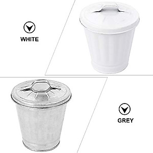VOSAREA Plastic Bins 4pcs Desktop Garbage Trash Can Mini Metal Rubbish Bin with Lid Iron Flower Pots Tabletop Waste Bin for Kitchen Bedroom Office Decor Car Cup Holder