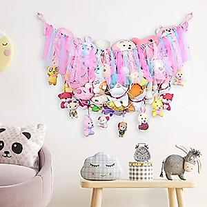 Basumee Stuffed Animals Net Or Hammock Wall Mounted Stuffed Animals Storage Display Plush Toy Storage With Tassels For Nursery Playroom Kids Room Decor