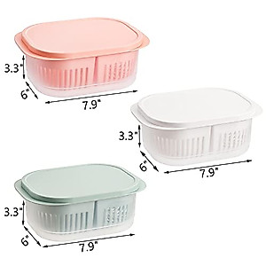 Hiceeden Set of 3 Produce Saver Containers for Fridge, Plastic Fruit Vegetable Storage Containers with Airtight Lid & Divided Colanders, Stackable Fridge Organizer Bins for Lettuce, Berry, Avocado