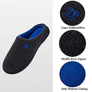 DL Mens Memory Foam Slippers Slip on, Comfy House Slippers For Mens Indoor Outdoor, Cozy Men's Bedroom Slippers Warm Soft Flannel Lining Closed Toe Man Slippers Size 11-12 Gray Blue