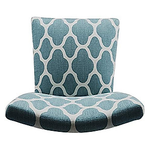 HomePop Parsons Classic Upholstered Accent Dining Chair, Set of 2, Teal and Cream Geometric