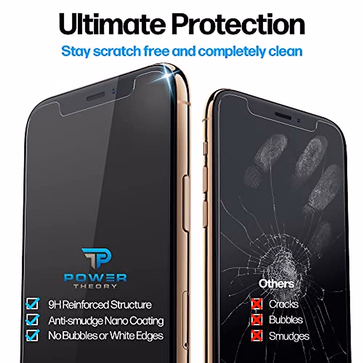 Power Theory Designed for iPhone Xs Max Screen Protector Tempered Glass [9H Hardness], Easy Install Kit, 99% HD Bubble Free Clear, Case Friendly, Anti-Scratch, 2 Pack