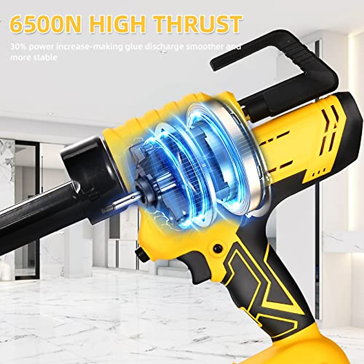 Cordless Caulking Gun, 20V Electric Caulk Adhesive Gun with 2*2.0Ah Li-Battery & Anti-Drip Design