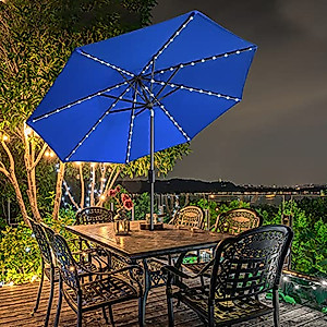 EliteShade USA 10-Year-Non-Fading Sunumbrella Solar 9ft Market Umbrella with 80 LED Lights Patio Umbrellas Outdoor Table Umbrella with Ventilation,Royal Blue