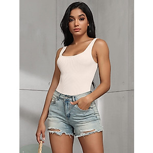 AUTOMET Women's Blackbeigebrown Sleeveless Square Neck Nylon,Spandex Medium Leotard