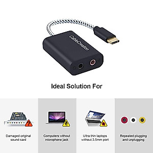 CableCreation Type C External Sound Card with 3.5 mm Audio Jack, USB-C Microphone Headphone Adapter Compatible with MacBook Pro, iMac, iPad Pro 2020, iPhone 16/15, Galaxy S24/ S23/ S22/ S21+