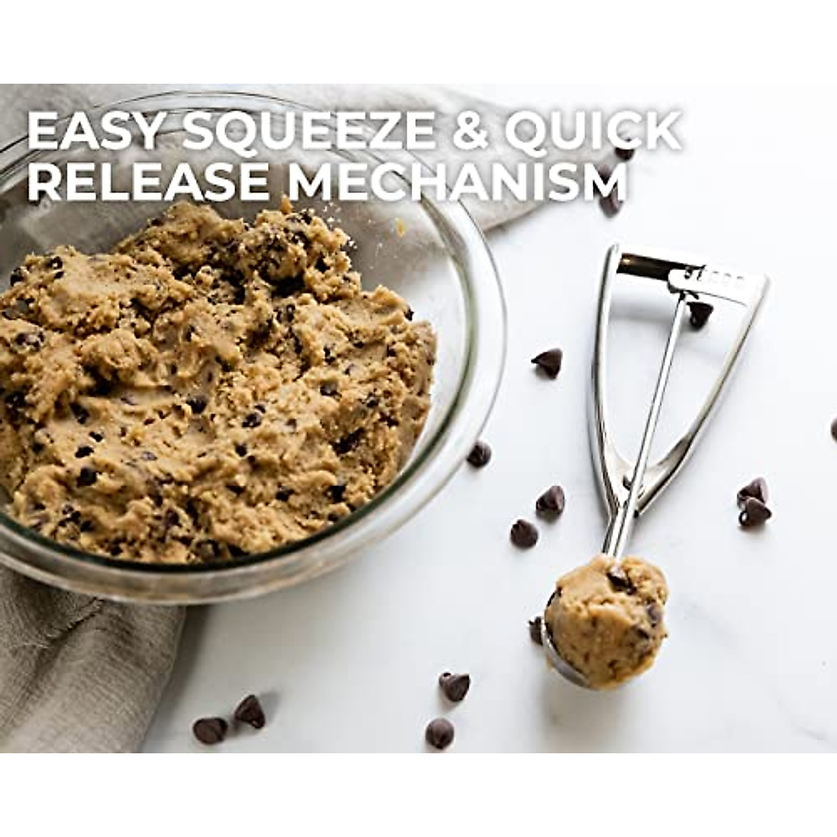Saffron & Sage Stainless Steel Cookie Scoop - 2 Tbsp Heavy Duty Cookie Dough Scoop, Comfortable Handles with Smooth Spring Action Releases Food Easily, Multipurpose, Rust Resistant and Dishwasher Safe